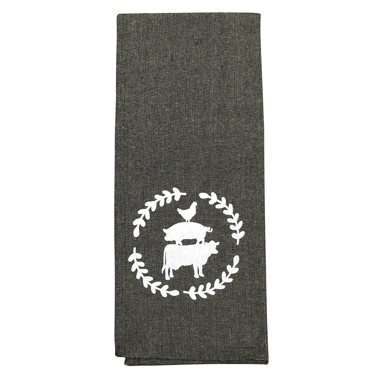 fillURbasket Farmhouse Kitchen Towels Set Farm Towels Pig Rooster Chicken Cow Towels Tan Black Dish Towels Set of 5 Cotton 16"x28"