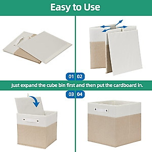 Bidtakay Cubes Baskets for Organizing 11 X 11 X 11 inch Collapsible Fabric Storage Boxes 4 Pack Stackable Beige Cube Storage Organizer Bins For Home Closet Shelves Office Bedroom Nursery Toy Storage