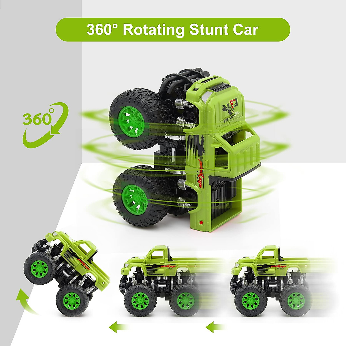 LONGYUEDI Pull Back Cars Toy, Toddlers Mini Monster Trucks 360° Rotating Shockproof Vehicles Toy for Boys Girls Tiny Friction Powered Cars Push and Go Great Gifts for Kids Children Aged 3-8.…