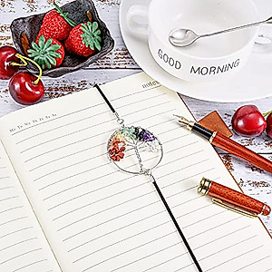 WarmHut 7 Chakra Tree of Life Notebook Elastic Band Bookmarks, Handmade Crystal Lucky Planner Band Book Page Marker for Travel Journals Daily Planner Refills Craft Gift, Set of 2