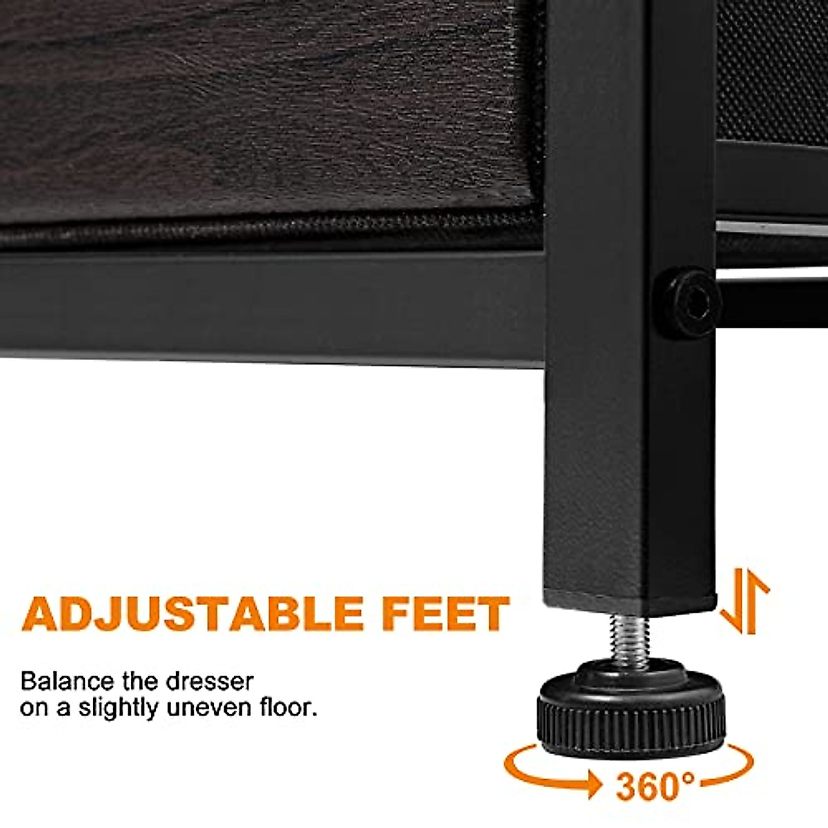 REAHOME 9 Drawer Dresser for Bedroom Faux Leather Chest of Drawers Closets Large Capacity Organizer Tower Steel Frame Wooden Top Living Room Entryway Office (Rustic Brown) RZP9B1