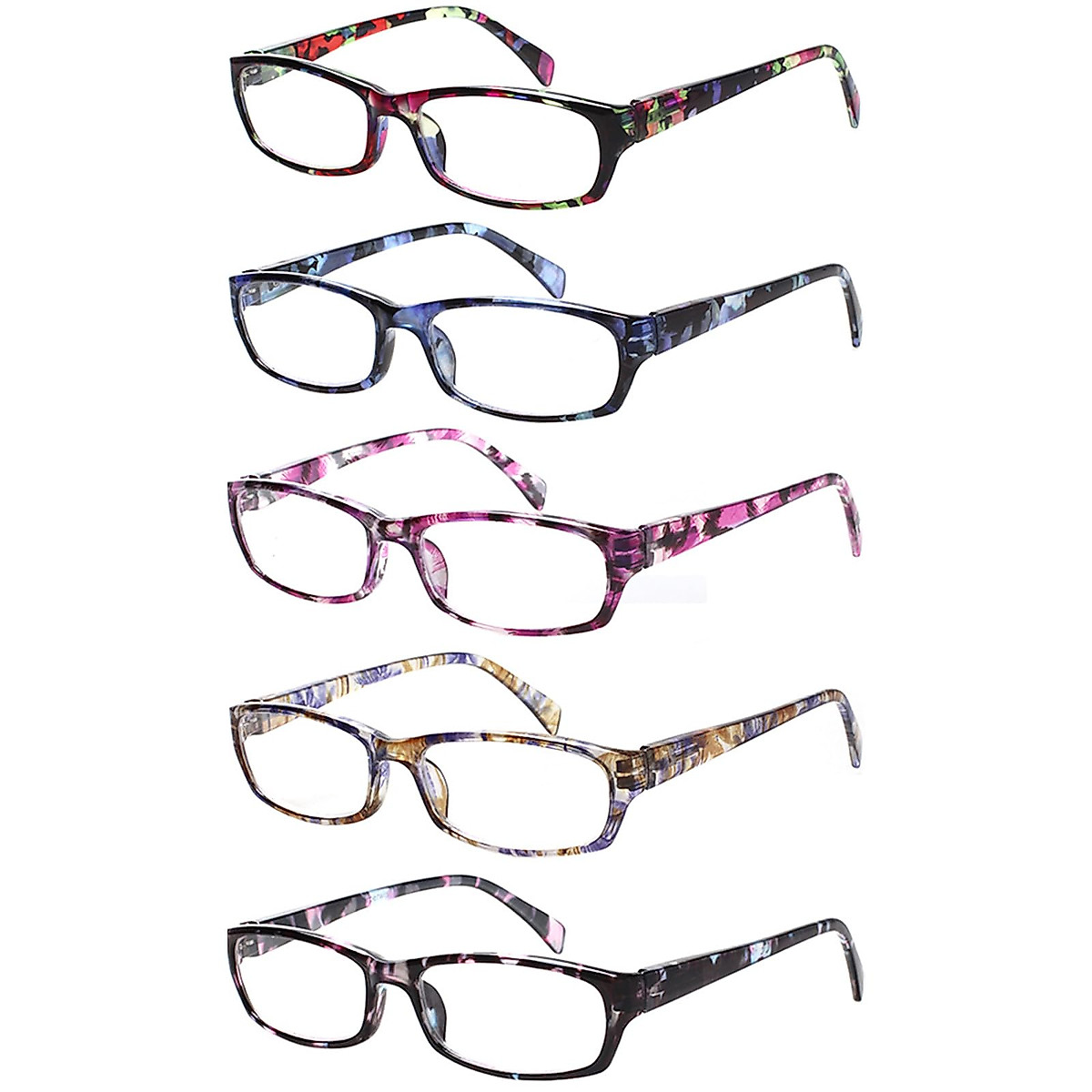 Kerecsen Reading Glasses 5 Pairs Fashion Ladies Readers Spring Hinge with Pattern Print Eyeglasses for Women (Mix Color -2, 2.00)
