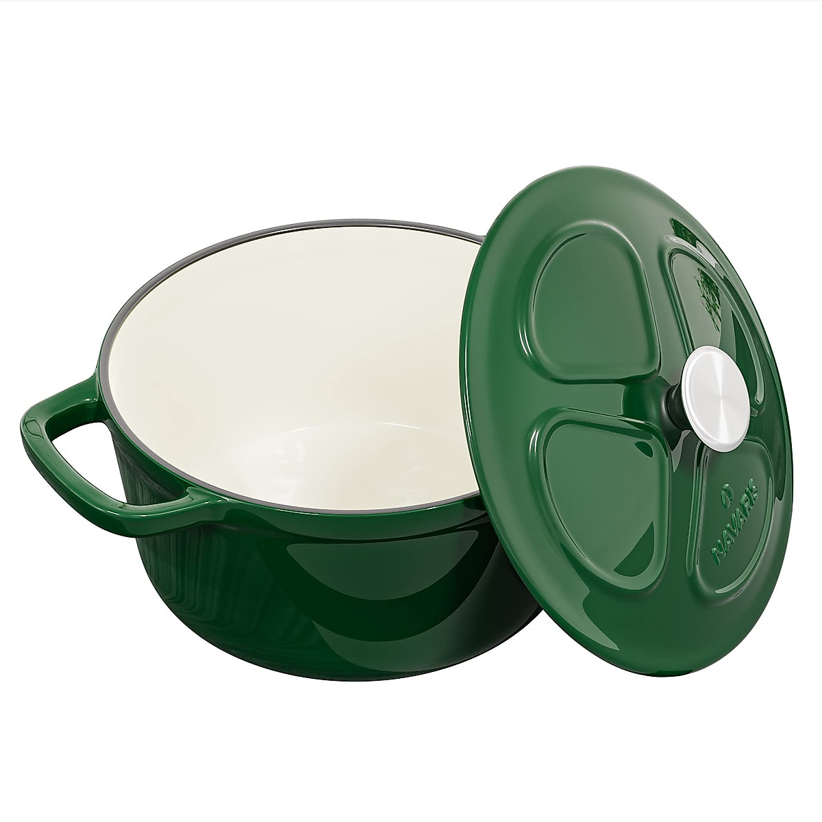 Navaris Enameled Cast Iron Dutch Oven - 2.6-Quart Enamel Coated Casserole Pot with Lid - Suitable for Oven and All Stovetops Incl. Induction - Green