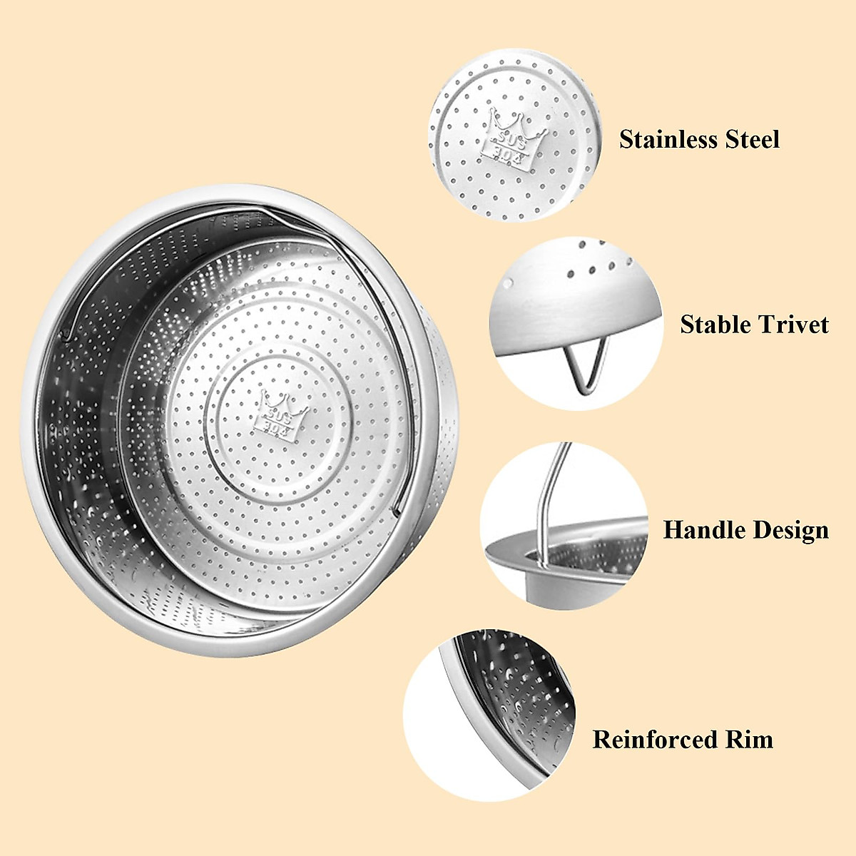 Vegetable Steamer Basket, Stainless Steel Steamer Basket with Handle, Veggie Steamer Basket, Food Steaming Basket, Steamer Insert for Pot, 8.6 inch