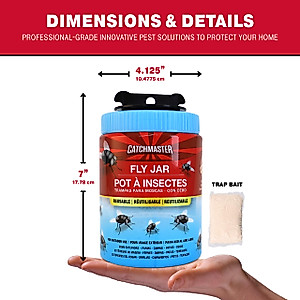 Catchmaster Reusable Fly Traps Outdoor Jar 1-Pack, Bug Catcher and Flying Insect Trap with Food-Based Lure for Pest Control, Pet Safe, Non Toxic Bulk Fly Traps