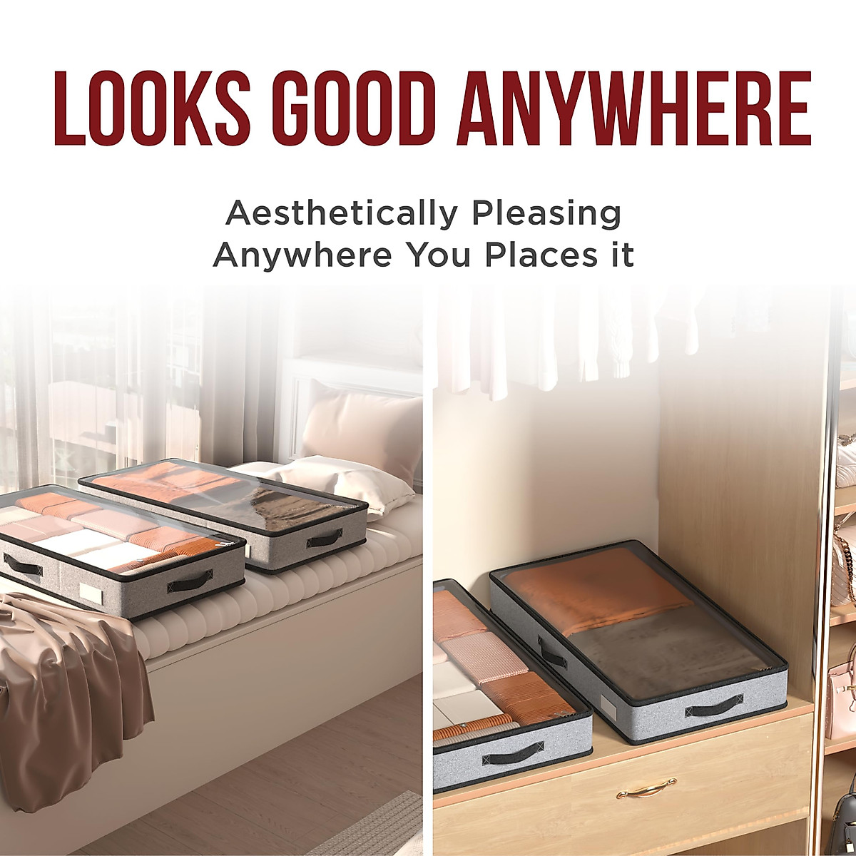 SHIZZO Adjustable Underbed Storage Solution Organizer Bin 30x24.5x5.3 inches Set of 2 - 20 Adjustable Dividers - Use as Shoe Storage or Under Bed Drawers - For Shoes, Clothes, Boots, Toys - Up to 12 Shoes Each organizer - For Closet, Under Bed, Shoe Rack,