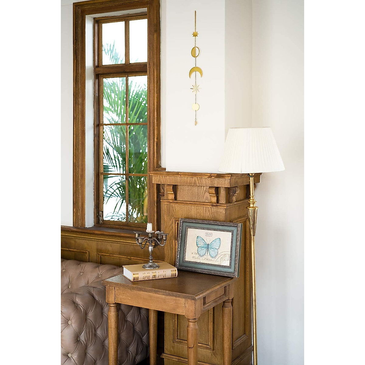 Dahey Moon Phase Wall Hanging Boho Decor Star Wall Art Garlands Metal Cycle Ornament Vertical Bohemian Home Decoration for Bedroom, Living Room, Apartment or Dorm, Gold