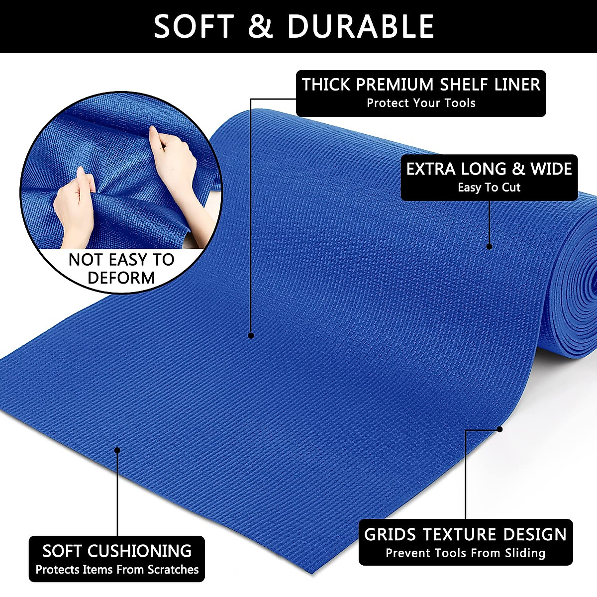 Foam Toolbox Liner Drawer Mat 1/8 Inch Thick X 16 Inch Wide X 16 Ft Long Blue, No Slip for Protecting Cabinet, Garage, Cart, Tool Box