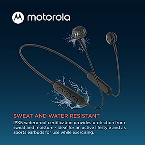 Motorola Bluetooth Sport Neckband SP110 in-Ear Wireless Headphones with Mic for Clear Phone Calls - 11 hrs. Playtime, Touch Control, IPX5 Sweat Resistant, Light Tangle-Free Design for Sports - Black