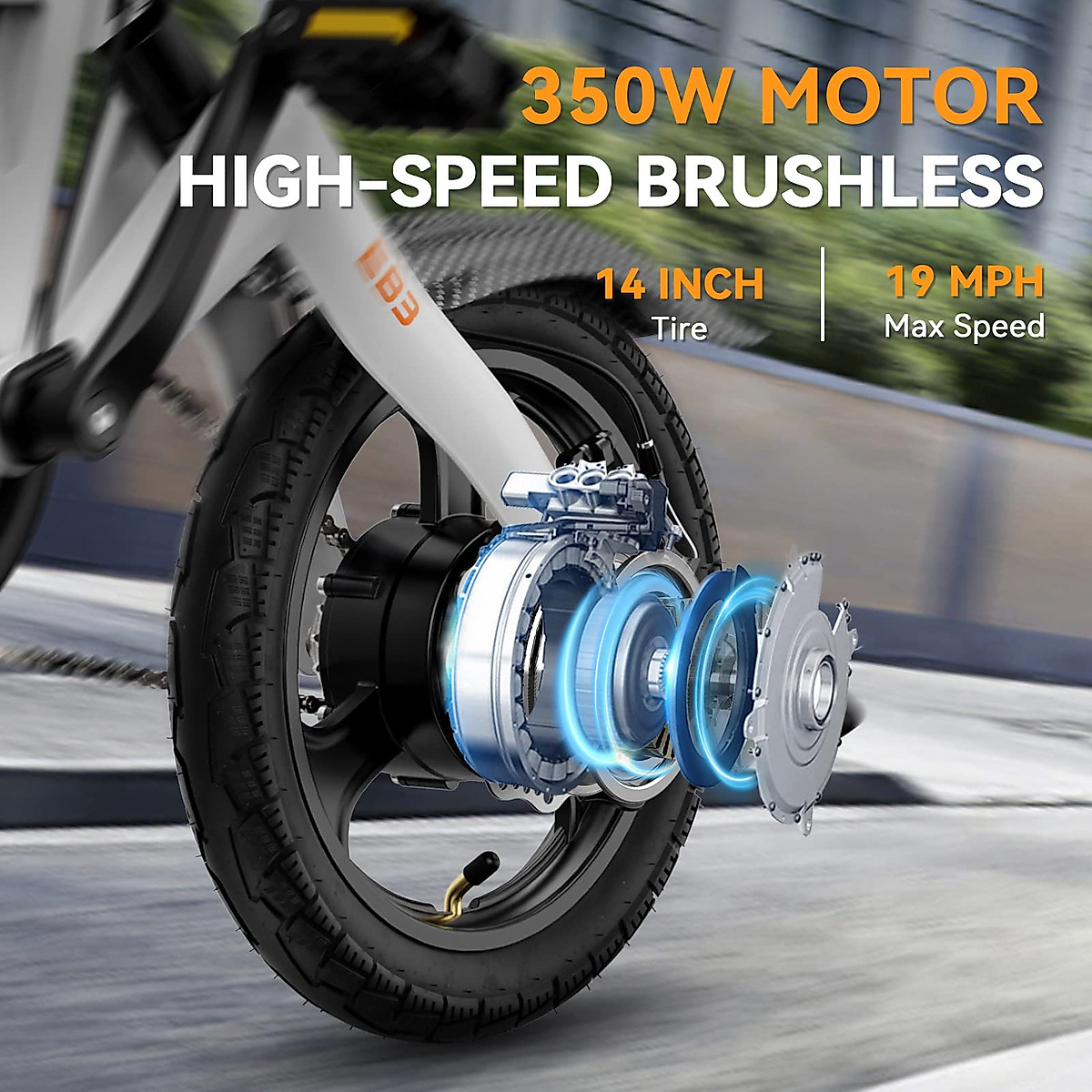 Jasion EB3 Electric Bike Adults 21mph, 500W Peak Motor, 270Wh Battery, Rear Suspension, 3 Levels Assist, 14" Folding Ebike for Adults and Teens, Complies to UL2849 (with Lock, White)