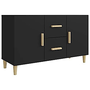 loibinfen Sideboard Buffet Server Storage Cabinet with Drawers and Doors, Console Table Home Kitchen Sideboard with Wood Legs, Dining Room Furniture Cupboard, Black 39.4"x14.2"x23.6" -AA