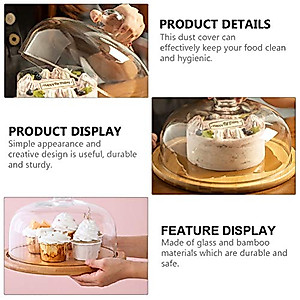 DOITOOL Cake Stand with Dome, Cake Plate Server Platter, Wood Cake Stand with Glass Dome, Cake Display Server Tray, 8.25x8.25x5.78inch