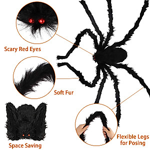 Apfity 2 Pack Halloween Decorations Spiders, Hairy Giant Spiders for Scary Halloween Decor Outdoor Wall Yard House, (6.5 FT + 5 FT)