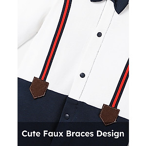 PATPAT Baby Newborn Infant Boys Gender Neutral Long Sleeve Button White Blue Bow Tie Romper Jumpsuit Outfits Clothes Newborn