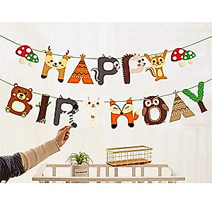 LaVenty Set of 15 Woodland Party Supplies Animal Birthday Banner Woodland Animals Banner Forest Animal Friends Themed Party Decorations Woodland Animals Baby Shower Birthday Party Decorations