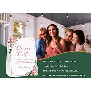 Gihyan Diaper Raffle Baby Shower Game Set(1 Standing Sign + 50 Guessing Cards), Floral Greenery Diaper Raffle Tickets for Baby Shower, Blush Pink Baby Shower Party Favor Decor - A01