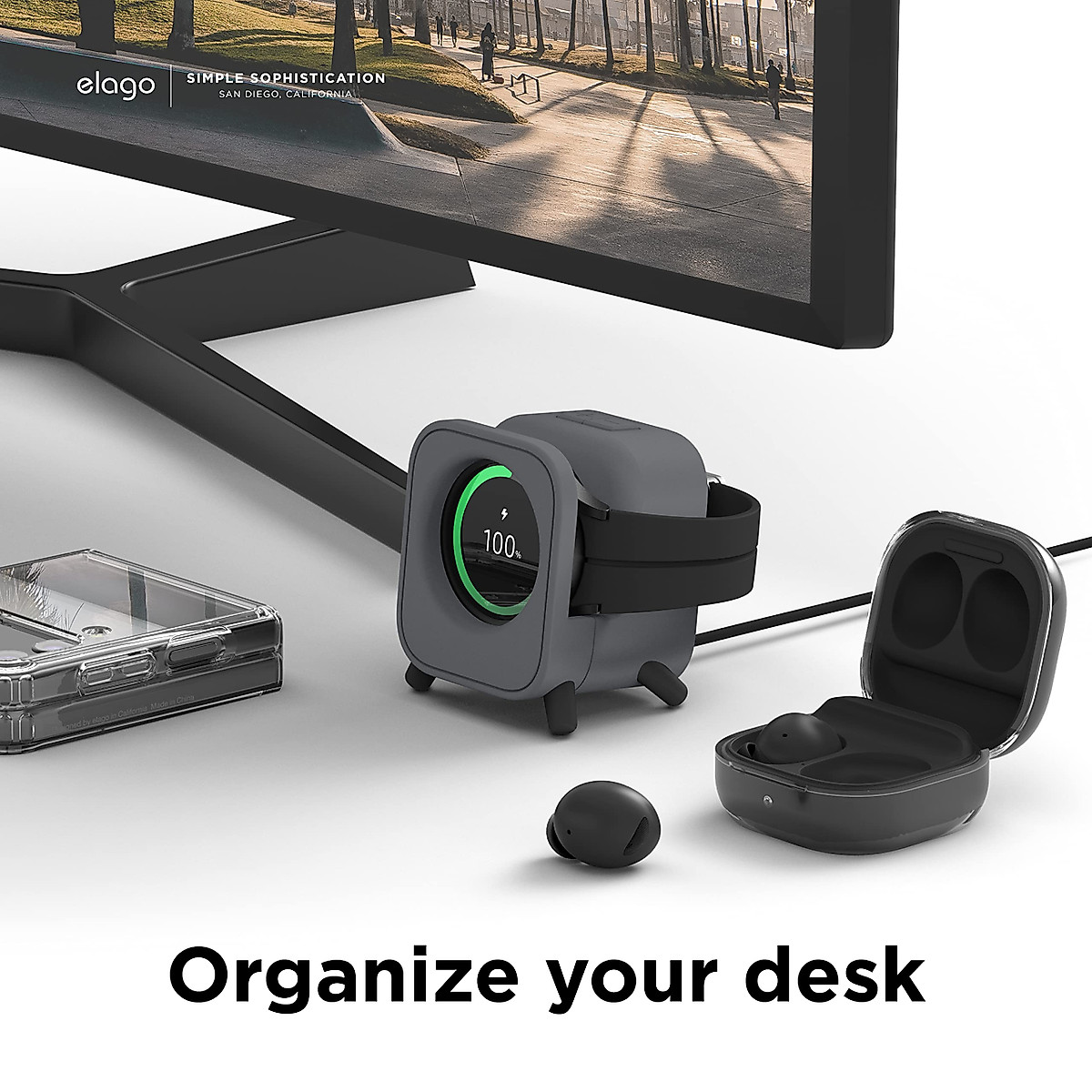 elago GWT5 Charging Stand Compatible with Samsung Galaxy Watch 7, 6/6 Classic, 5/5 Pro (40, 43, 44, 45, 47mm) Classic Speaker Design - [Charging Cable Not Included] [Dark Grey]