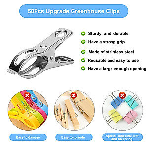50 Pcs Garden Clips, 2.3 inch Greenhouse Clamps, Stainless Steel Greenhouse Clip for Netting, Heavy Duty Row Cover Clips with a Strong Grip for Shade Cloth or Plant Cover on Gardening Hoops karmiero