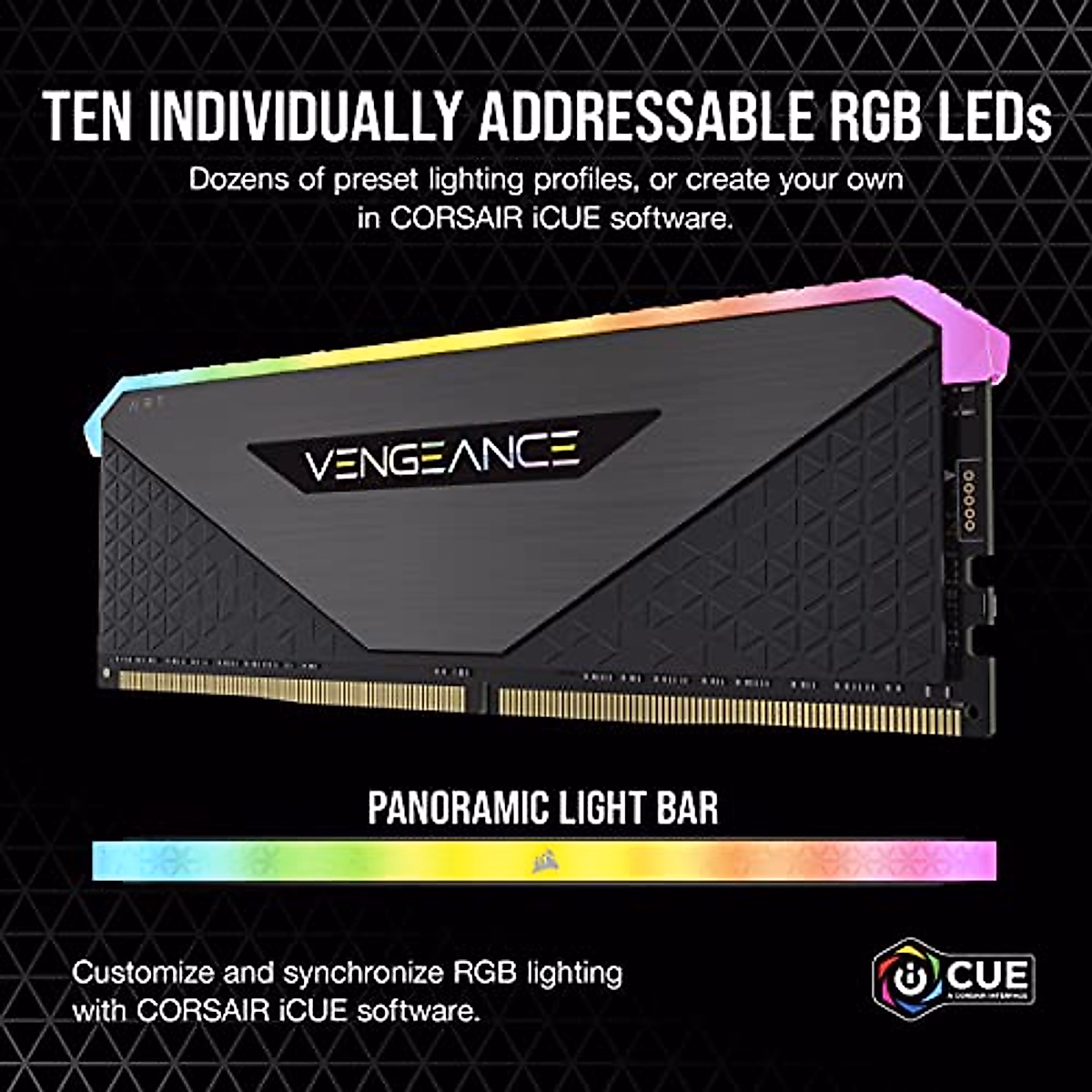 CORSAIR VENGEANCE RGB RT 32GB (2x16GB) DDR4 3600 (PC4-28800) C18 1.35V Desktop Memory