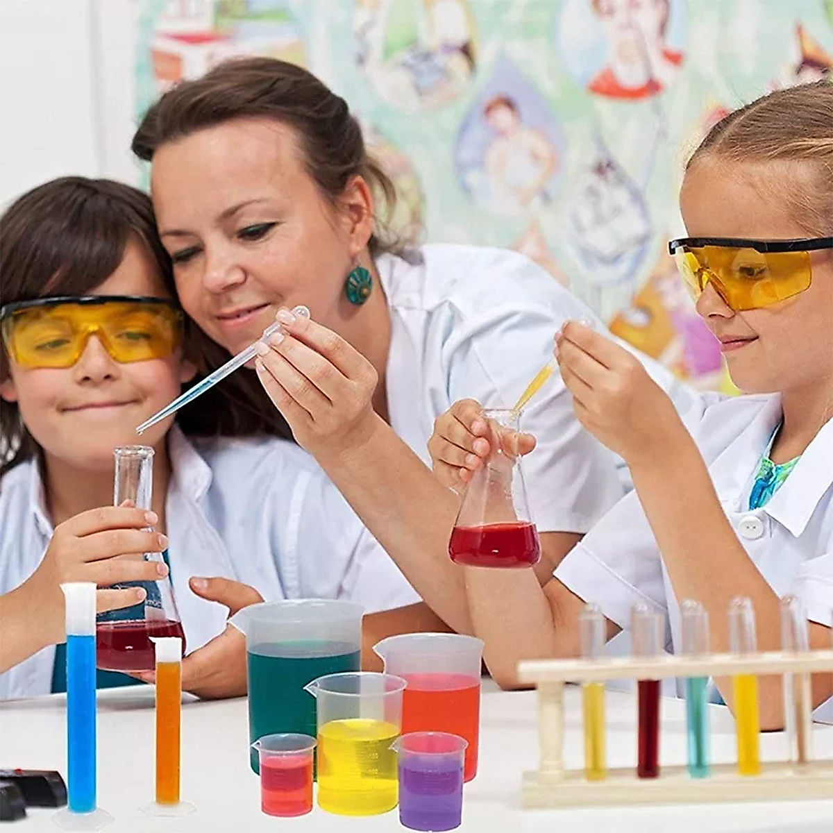 Plastic Beakers Set, 20 Pcs Plastic Measuring Beakers and Droppers, 10 Pcs Clear Measuring Graduated Liquid Container Beakers in 50/100/250/500/1000ml with 10 Pcs Thickened Plastic Droppers in 3ml