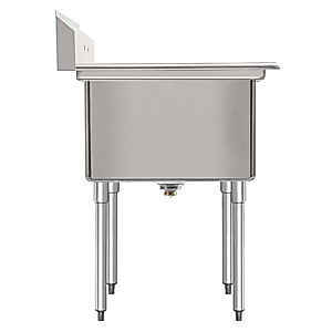 KoolMore 63 in. 18-Gauge 2-Compartment Commercial Sink with Backsplash and 24 in. Right Drainboard, Bowl dimensions 18"x24"x14" in Stainless-Steel (KM-SB182414-24R3)