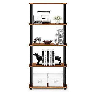 Furinno Turn-N-Tube 5-Tier Multipurpose Shelf / Display Rack / Storage Shelf / Bookshelf, Round Tubes, Light Cherry/Black