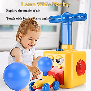 NEXTAKE Balloon Powered Car Inertial Power Vhicle Balloon Power Racer Launcher Rocket Spaceman Educational Scientific Experiment Toy Vehicle Toy for Kids with 12 Balloons (with Yellow Launch Pad)