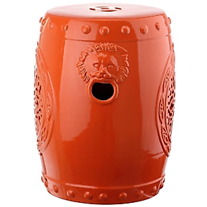 Safavieh Flower Drum Ceramic Decorative Garden Stool, Orange