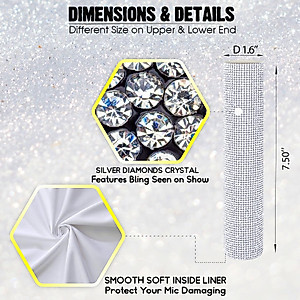 RhymKawa Silver Crystal Mic Handle Cover for Universal Wireless Microphone and SM58, BETA58, Sparkle Cordless Handheld Shining on Tours & Shows (Mic NOT Included)