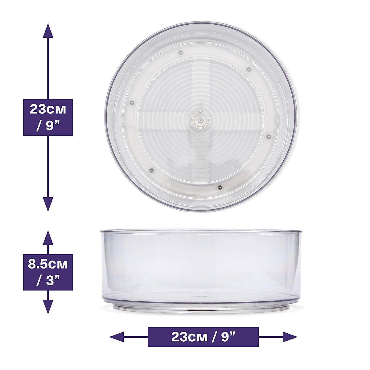 MATANA 9-Inch Clear Plastic Lazy Susan Organizer (2-Pack) Turntable Spice & Condiment Carousel for Kitchen, Bathroom, Cabinet, Fridge Storage