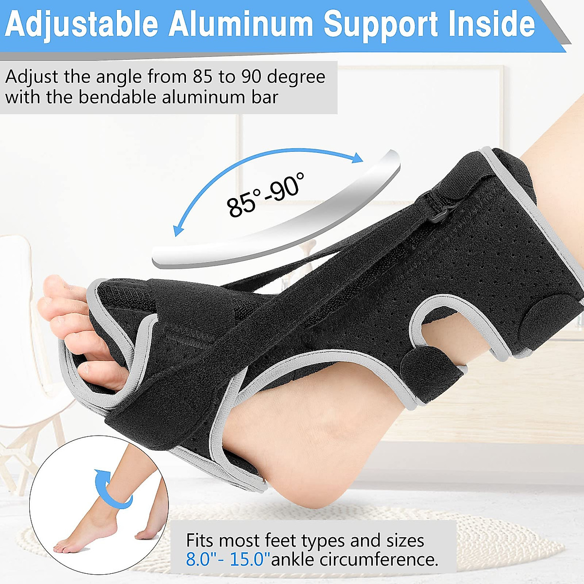 WOSHSHEN Plantar Fasciitis Night Splint, Adjustable Plantar Fasciitis Relief Night Splint for Women & Men, Relief Brace for Plantar Fasciitis Relief, Achilles Tendonitis and Foot Drop, Black