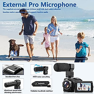 Camcorders Video Camera 4K, 48MP Ultra HD WiFi Vlogging Camera for YouTube, IR Night Vision 3.0" Touch Screen 16X Digital Video Recorder with Microphone, Stabilizer, Lens Hood, Remote,2 Batteries