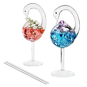 G Francis Swan Shaped Cocktail Glasses - 2pk 6oz Fun Cocktail Glasses Swan Bird Drinking Glass Set for Wine Mixed Drinks and More