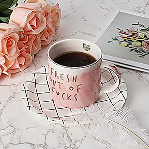 Funny Coffee Mugs Gifts for Women - Sarcastic Novelty Cups Gag Gift for Friends, Coworkers, Boss, Employee, Human Resources - Fresh Out Of - Inappropriate Cute Pink Marble Mug, 11.5oz Coffee Cup