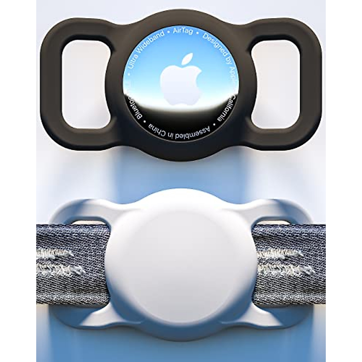 2 Pack Airtag Dog Collar Holder for Apple Tag, Air Tag Dog Collar Siulicone, Airtag Cat Collar, Anti-Lost Air Tag Case Holder Compatible with Cat Dog Collars Charms & Pets Accessories (Black&White)