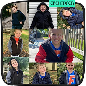 Ceoutdoor Boys Fleece Jacket Zip up Sweatshirt Hoodie Soft Warm Outdoor Winter Coat for Kids (B-Black/Grey,Size 6-7)