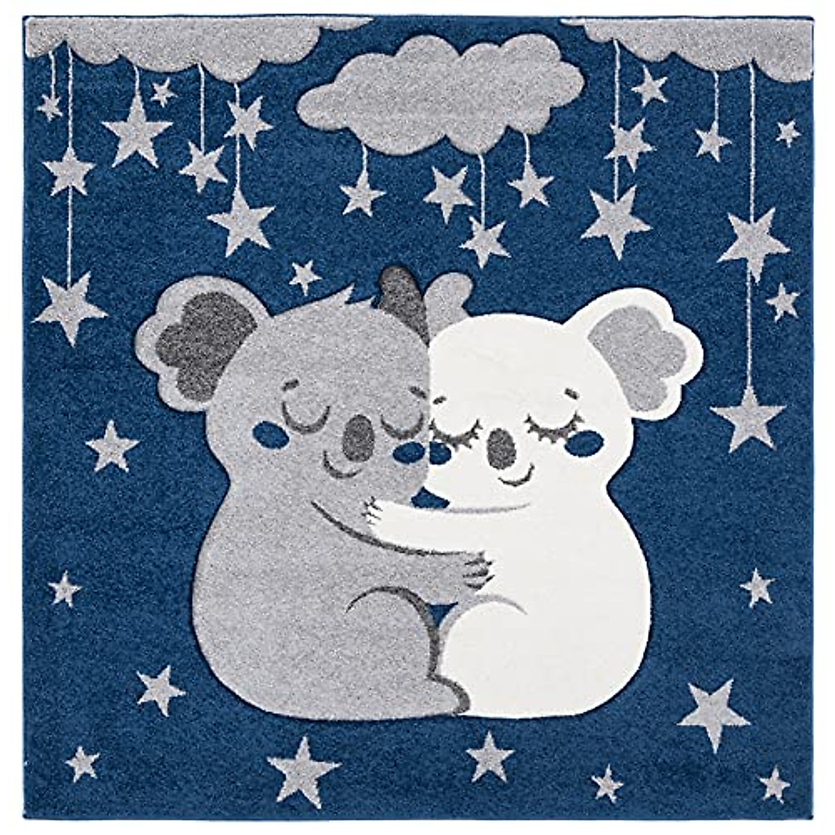 SAFAVIEH Carousel Kids Collection 5'3" Square Navy/Grey CRK195N Koala Hug Non-Shedding Nursery Playroom Area Rug