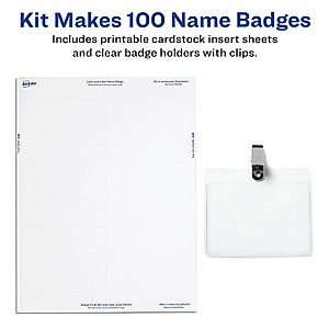 Avery Customizable Name Badge Clips, 3" x 4", White, 100 Printable Inserts and Badge Holders with Clips (74541)