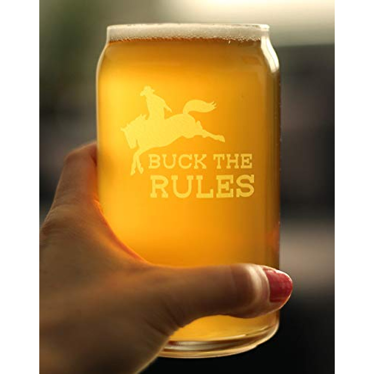 Buck the Rules - Funny Horse Beer Can Pint Glass Gifts for Men & Women - Fun Unique Equestrian Decor