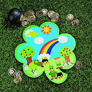 Fun Express Shamrock St. Patrick's Day Sticker Scenes (Makes 12) Kids DIY Arts & Crafts, Classroom Supplies