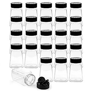 Tebery 16 Pack Clear Plastic Spice Jars with Black Flap Cap, 9OZ Seasoning Jars Storage Container Bottle To Pour Or Sifter Shaker for Storing Spice, Herbs and Powders