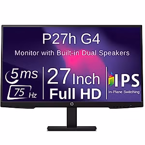 HP P27h G4 27 Inch IPS Desktop Office Monitor Full HD 75 Hz Built-in Speaker Tilt Swivel Pivot Height Adjustable Low Blue Light HDMI VGA DisplayPort for Laptop PC Screen Display, Black (Renewed)