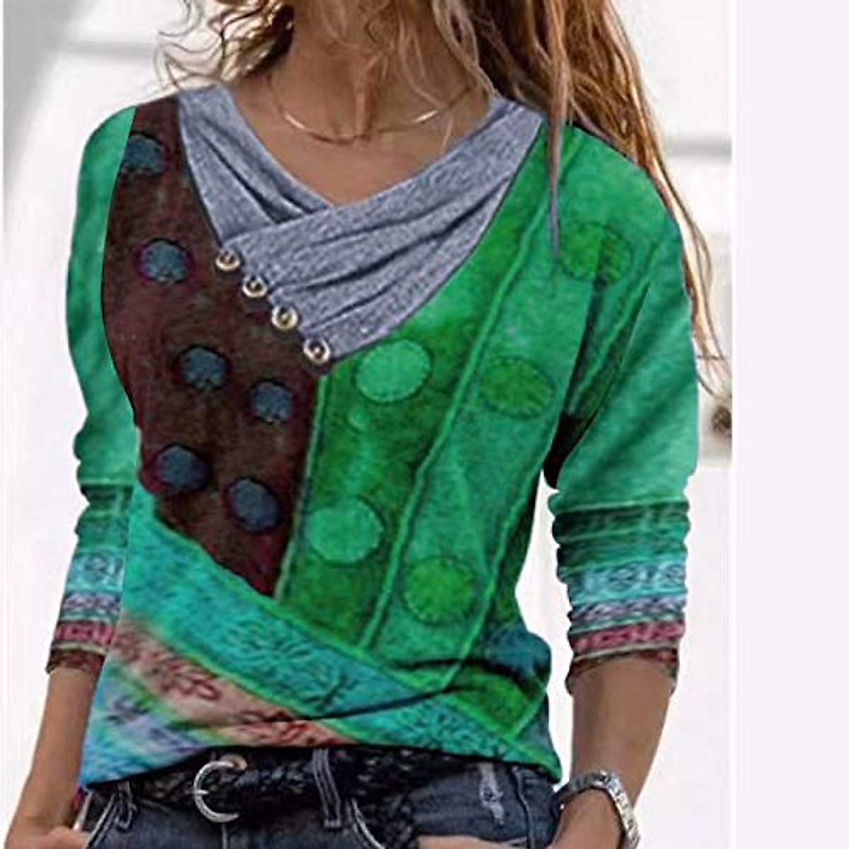 Women's Drop Long Sleeve Sweatshirt Tops Casual Crewneck Tunic Sweartshirts with Side Slits Womens Tops for Over 60 Green