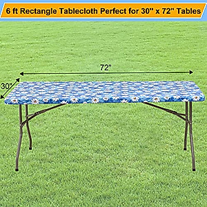 Vinyl Elastic Tablecloth for 6 ft Rectangle Table, Fitted Table Cover with Flannel Backing, 30'' x 72'' Waterproof Plastic Table Cloth with Daisy Floral Pattern, for Outdoor Picnics Dining Holiday
