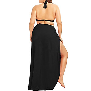 Fadalo Plus Size Spaghetti Strap Cover Up Beach Backless Wrap Long Dress (Black, xx_l)