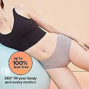 YooTime Sport Period Panties, Cotton Period Underwear for Women Teen Girls Heavy Flow, Nightwear Hipster Panties with Storage Bag Grey/3Pack/M