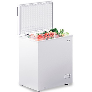 TABU 7.0 Cu Ft Deep Freezer, Top Open Door Chest Freezer, Compact Freezer with Removable Storage Basket, 7 Level Adjustable Temperature and Top Open Door, Ideal for Kitchen, Basement (White)