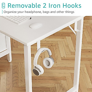 Lufeiya Small White Desk with Fabric Drawers, 40 Inch Kids Girls Teen Cute Study Desk for Bedroom Work, Computer Writing Table Desks with Drawer for Small Spaces Home Office