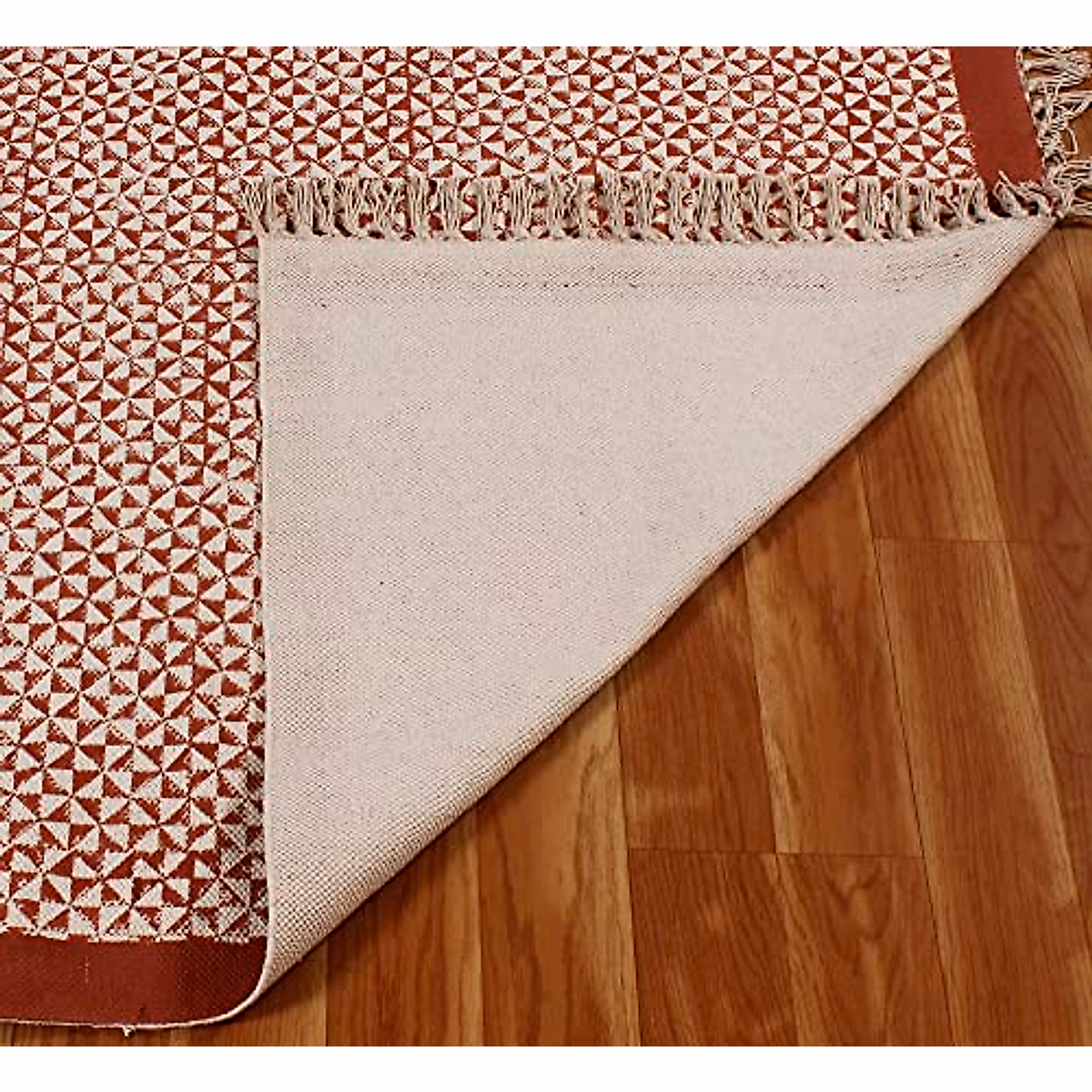 Handmade Geometric Tassel Rug Cotton Easy Washable Rugs Hand Block Printed Boho Area Rug Floor Carpet for Balcony Doormat Entryway Living Room Bedroom Hallway