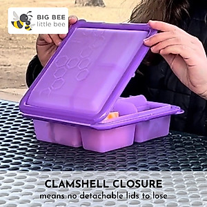 Big Bee, Little Bee - SoftShell Luncher Reusable Silicone Food Storage Container with Connected Clamshell Lid, Bento Style, Easy to Clean, Snaps Closed, Microwave, Freezer & Dishwasher Safe (Grape)